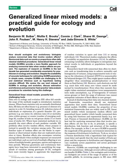 Generalized linear mixed models: a practical guide for ecology and ...