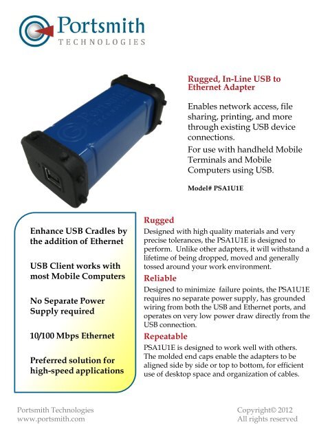 Rugged, In-Line USB to Ethernet Adapter Rugged ... - EK Wireless