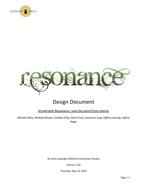 Resonance Design Document - Get a Free Blog