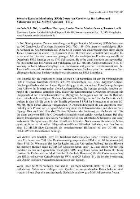 Selective Reaction Monitoring (SRM) Daten von ... - GTFCh