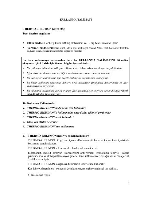 KULLANMA TAL MATI THERMO RHEUMON Krem 50 g Deri ...
