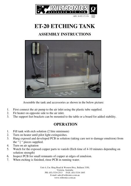 et-20 etching tank assembly instructions - Wiltronics