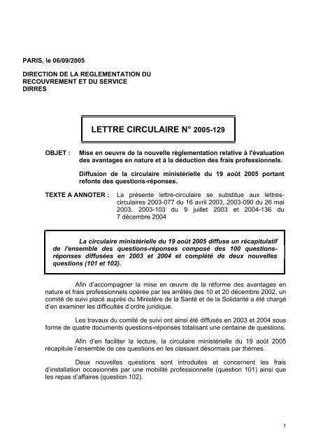 lettre circulaire n° 2005-129 - Urssaf lettre circulaire n° 2005-129 - Urssaf