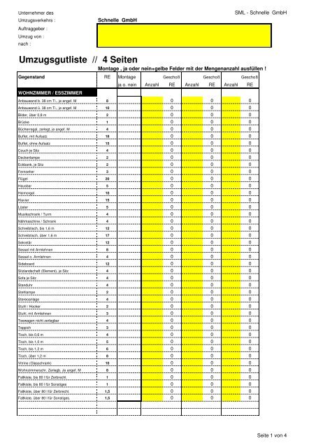PDF - Umzugsliste - Schnelle Spedition