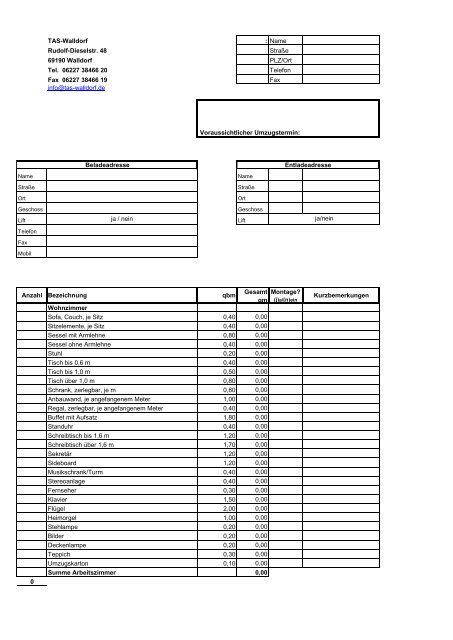 Umzugsliste als PDF - TAS-Walldorf