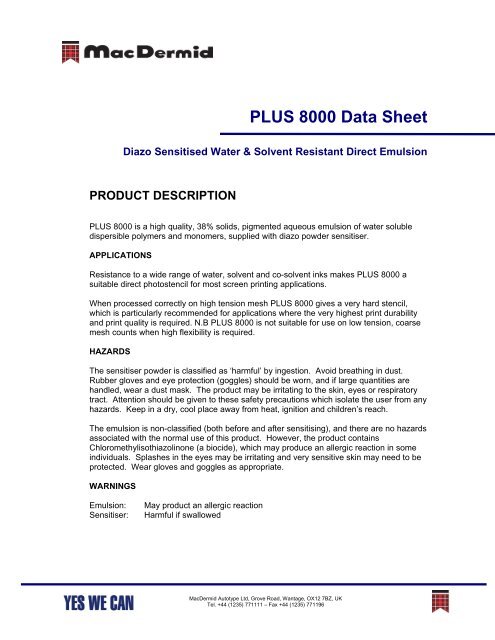 PLUS 8000 Data Sheet - MacDermid Autotype