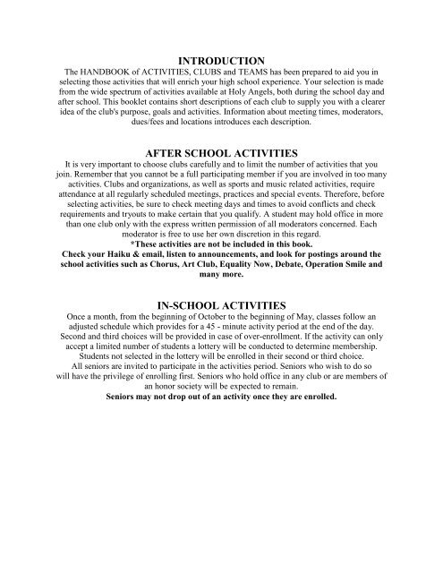 INTRODUCTION AFTER SCHOOL ACTIVITIES IN-SCHOOL ...