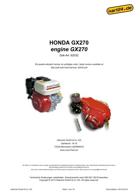 HONDA GX270 engine GX270 - Mach1 Kart