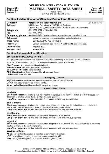 Cal-Plus (and Cal-Plus with Biotin) - Virbac Animal Health Australia