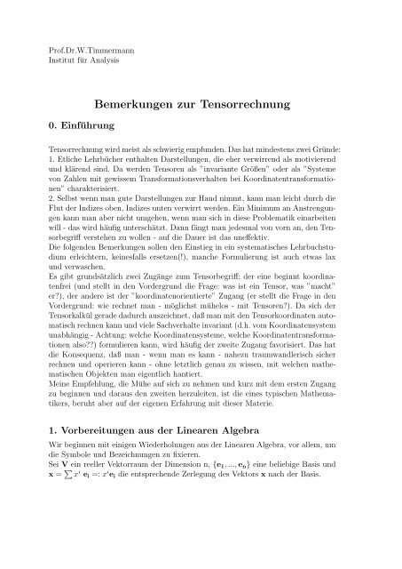 Bemerkungen zur Tensorrechnung