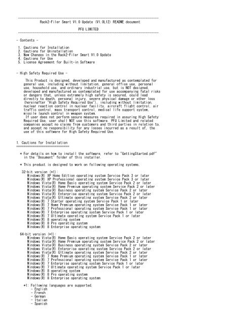 Readme for Rack2-Filer Smart V1.0 Update (V1.0L12) - PFU