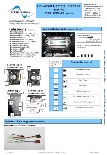 Universal Remote Interface Fahrzeuge vehicles - speedsignal.de