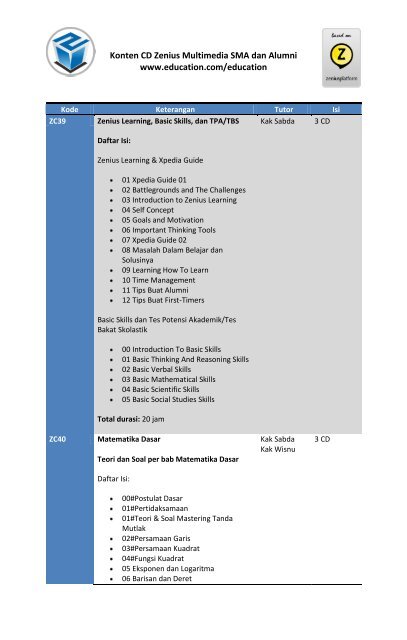 Konten CD Zenius Multimedia SMA dan Alumni www ... - Dull Online
