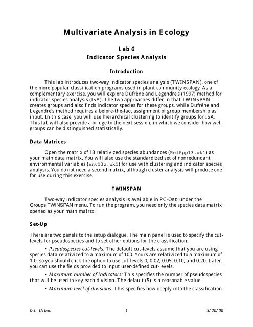 Multivariate Analysis in Ecology