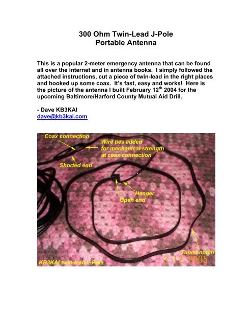 300 Ohm Twin-Lead J-Pole - lowra.com