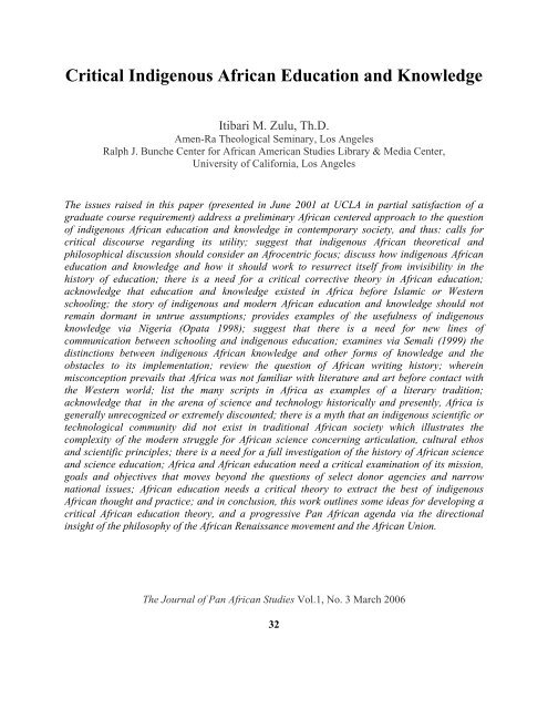 Critical Indigenous African Education And Knowledge[1]