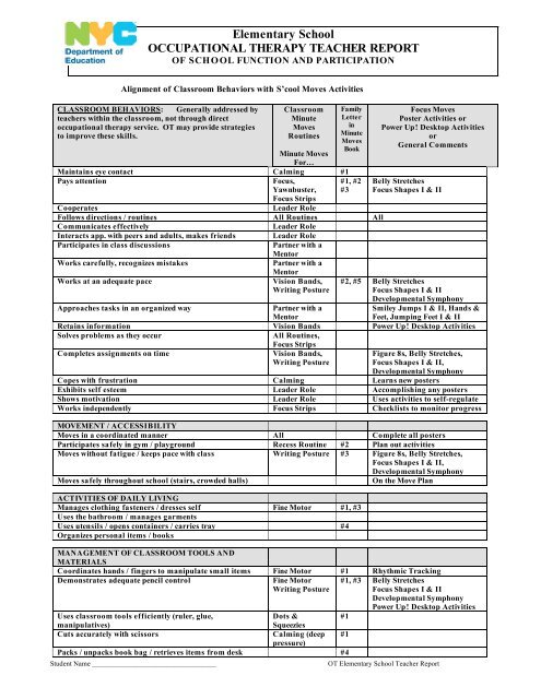 S'cool Moves Alignment with NYC Teacher Reporting