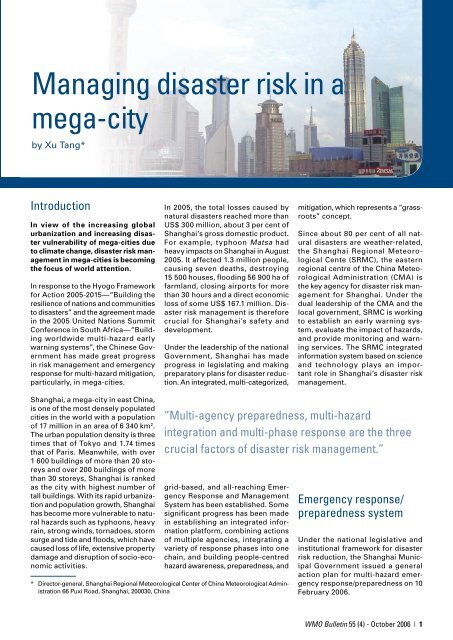 Managing disaster risk in a mega-city