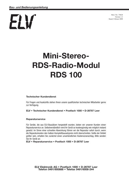 Mini-Stereo- RDS-Radio-Modul RDS 100 - ELV
