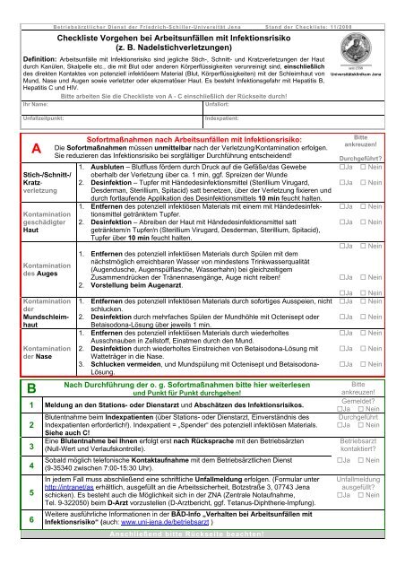 Checkliste Vorgehen bei Arbeitsunfällen mit ... - Betriebsarzt