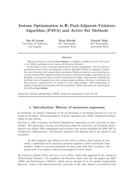 Isotone Optimization in R: Pool-Adjacent-Violators Algorithm (PAVA ...