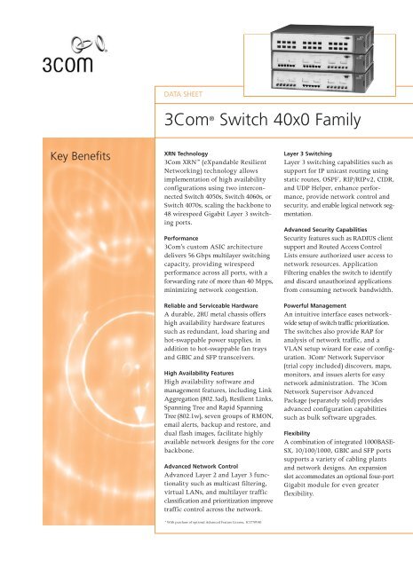 3Com 3C17709 Switch 4060 Data Sheet - MTMnet
