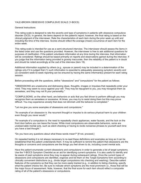 YBOCS PDF Obsessive–Compulsive Disorder Behavioural, 40% OFF