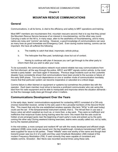 Chapter 9 MOUNTAIN RESCUE COMMUNICATIONS