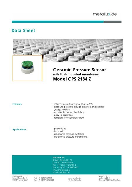 Technical Data Sheet - Metallux AG
