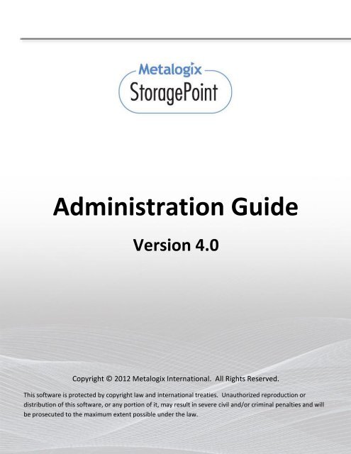 Metalogix StoragePoint Installation and Administration Guide