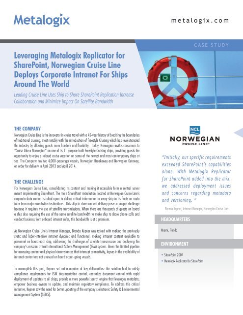 Norwegian Cruise Line - Metalogix