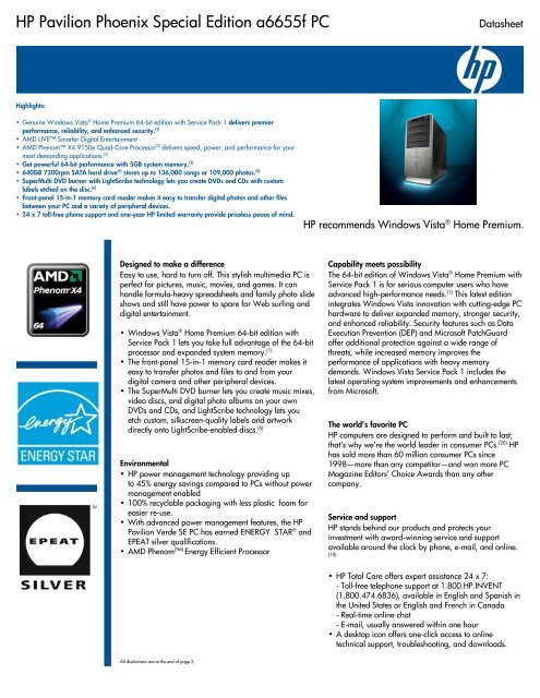 HP Pavilion Data Sheet