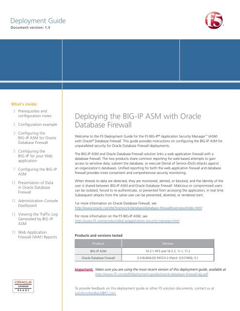 Oracle Database Firewall - F5 Networks