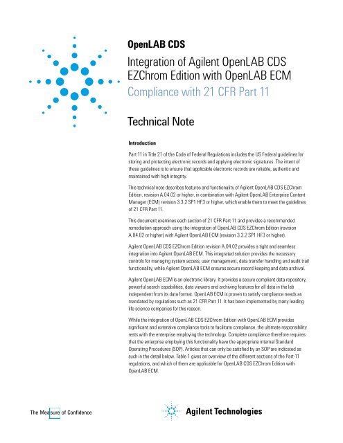Integration of Agilent OpenLAB CDS EZChrom Edition with ...