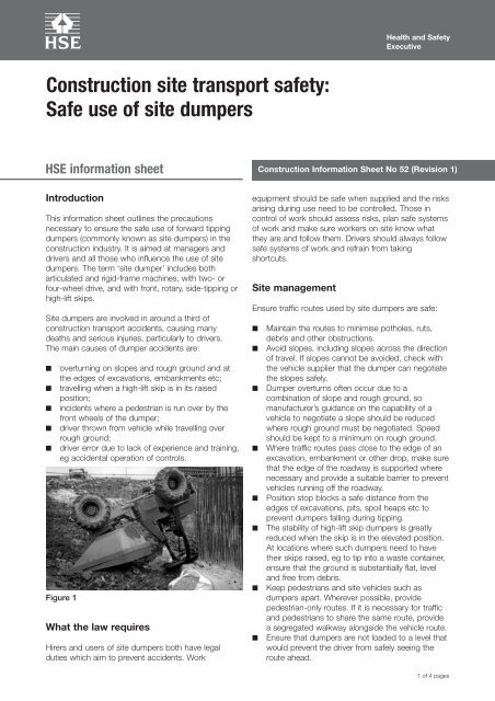 Safe use of site dumpers: Construction site transport safety ... - HSE