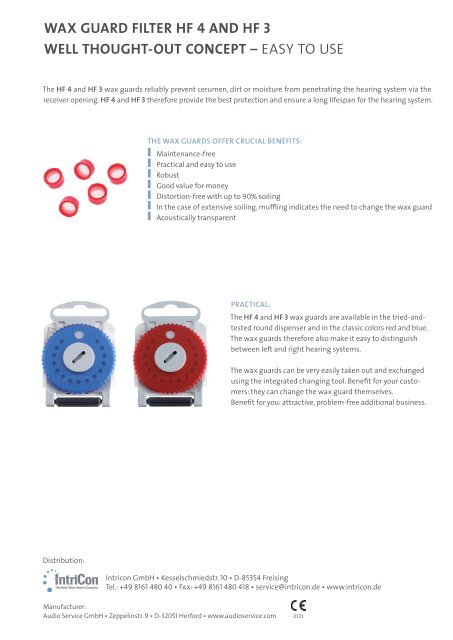 Wax guard filter Hf 4 and Hf 3 Well tHougHt-out concept ... - Intricon