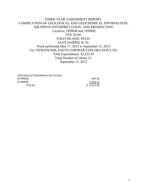 third year assessment report, compilation of geological