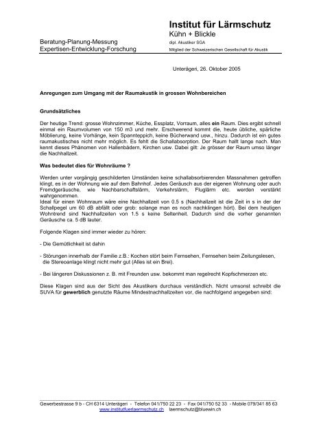 Institut für Lärmschutz Kühn + Blickle Institut für Lärmschutz Kühn + Blickle