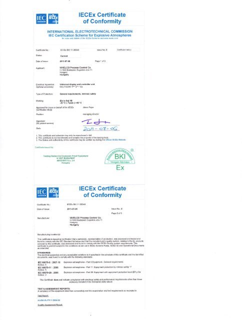 IECEx Certificate of Conformity IECEx Certificate of Conformity