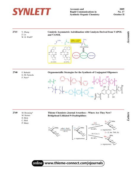 synlett 17/2009 - Thieme Chemistry