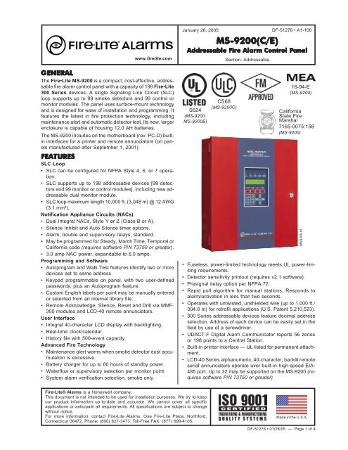 MS-9200(C/E) - Fire-Lite Alarms