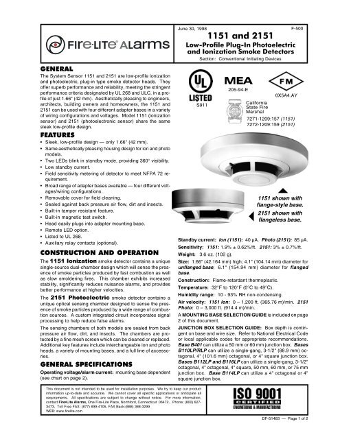 1151 and 2151 - Fire-Lite Alarms