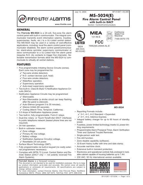 MEA FCC MS-5024(E) - Fire-Lite Alarms
