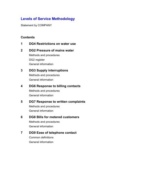 Levels of Service Methodology - Ofwat