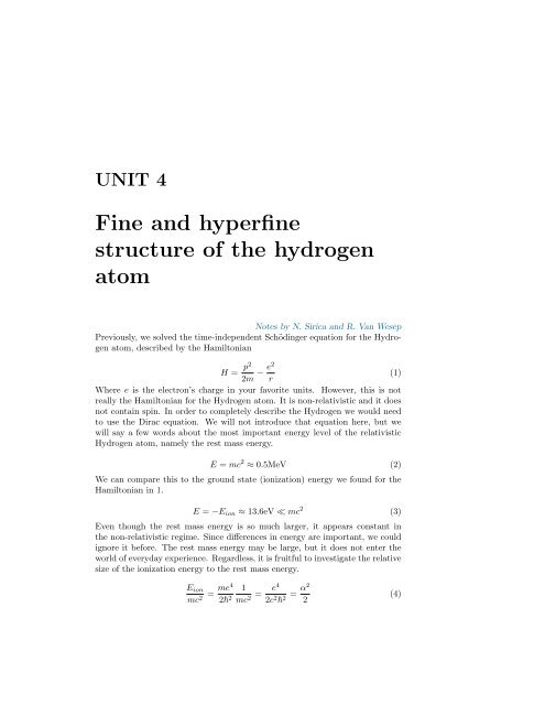 Fine and hyperfine structure of the hydrogen atom