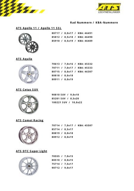 Rad Nummern / KBA-Nummern ATS Apollo 11 / Apollo - E30-Talk
