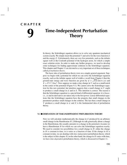 Chapter 9 Time-Independent Perturbation Theory