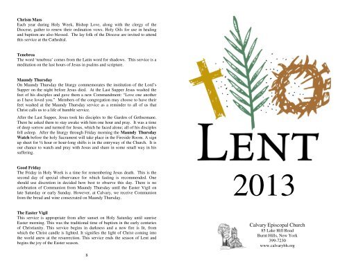 Lenten Brochure - Calvary Episcopal Church, Burnt Hills