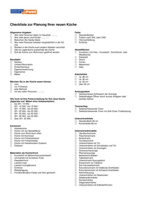 Checkliste Zur Planung Ihrer Neuen Küche - Dipl. Ing. Fust AG