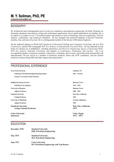 MY Soliman, PhD, PE - Texas Tech University